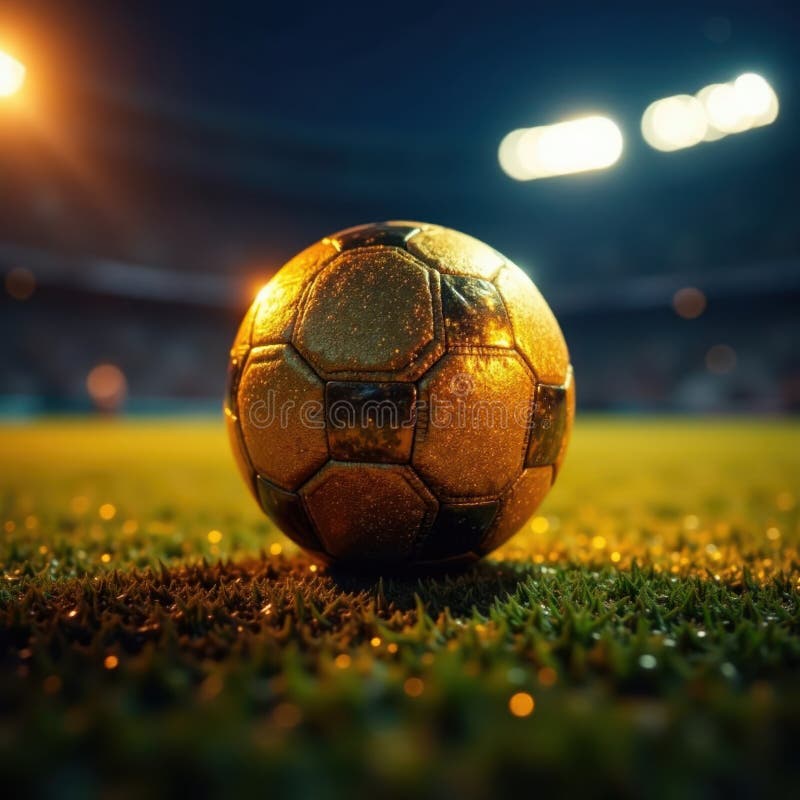 Golden Football, Glittering Surface, Blurred Night Setting, Macro ...