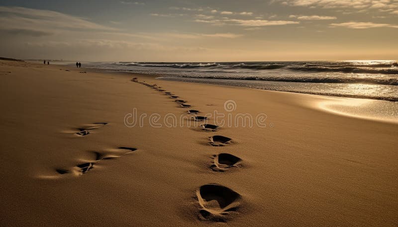 Golden Footprints on Tranquil Sand Dune Beach Generated by AI Stock ...