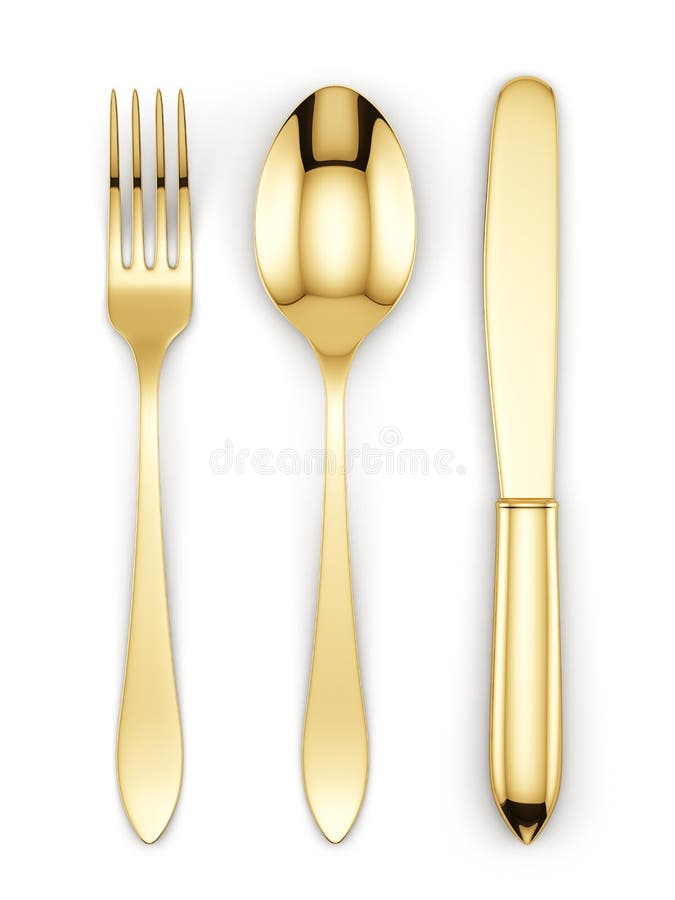 Golden Spoon, Fork and Table Knife Stock Vector - Illustration of white ...