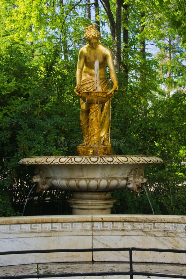 Golden Fountain in the Summer Park Stock Image - Image of stream, water ...