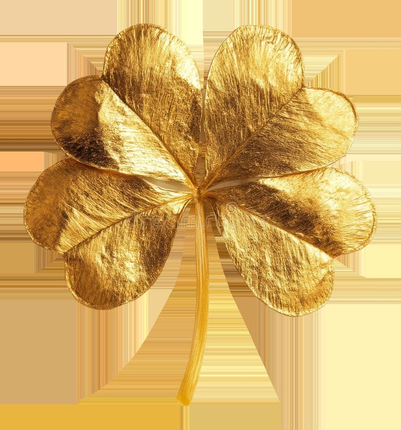 Golden Four Leaf Clover on Transparent Background, Symbol of Luck and ...