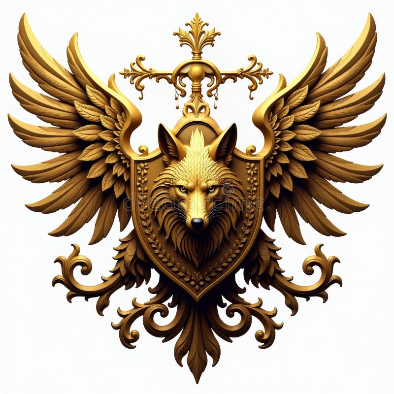 Golden Fox Crest with Wings Stock Illustration - Illustration of luxury ...