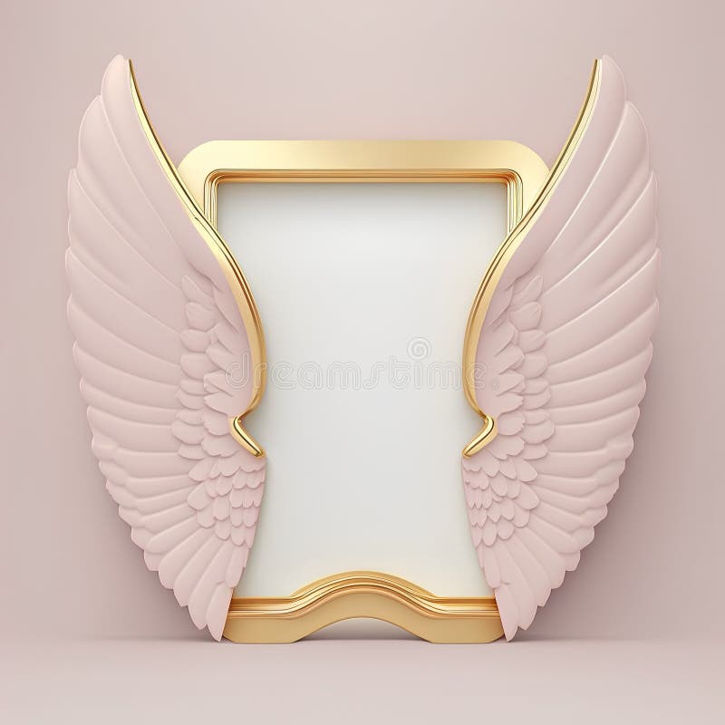 Golden Frame with Angel Wings on a Pink Background. 3d Rendering Stock ...