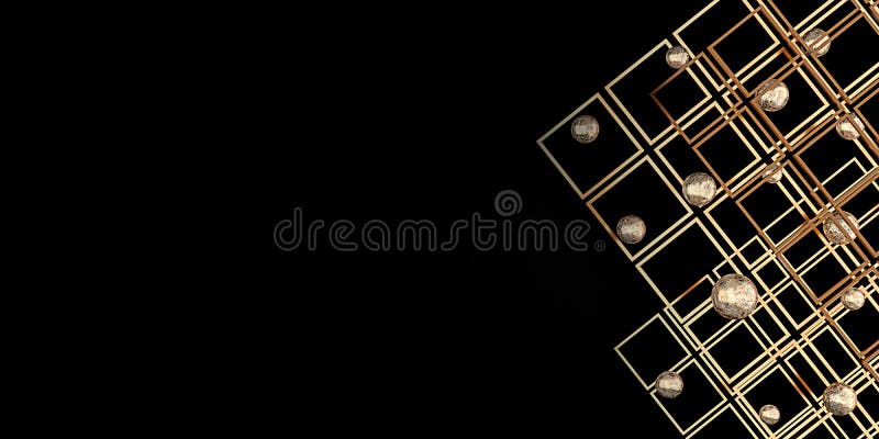 Golden Frame and Golden Ball on a Black Background Empty Golden Frame ...