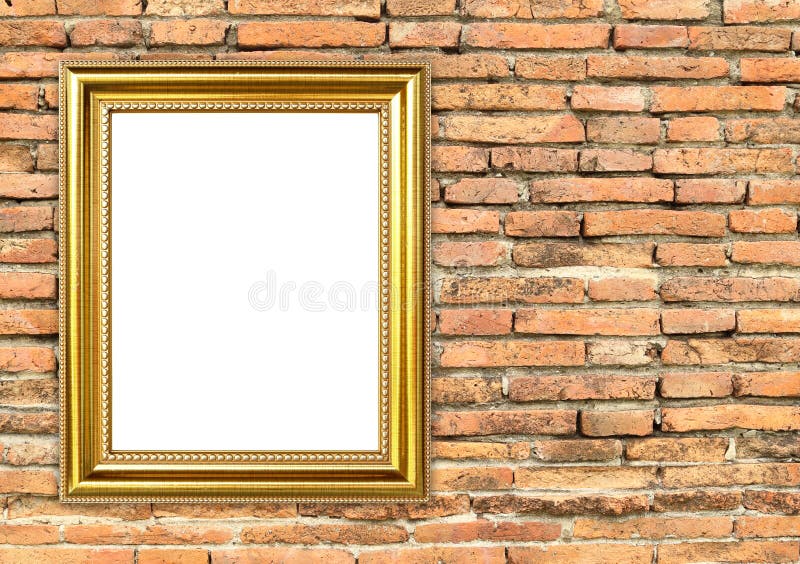 Golden Frame on Brick Stone Wall Background Stock Image - Image of ...