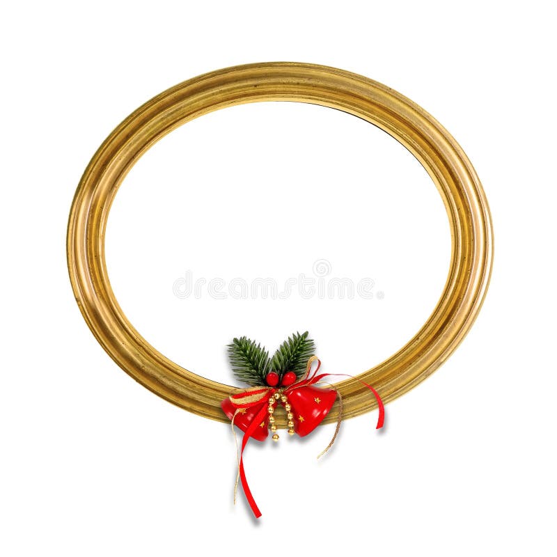 Golden Frame with Christmas Decorative Bells Isolated on a White ...