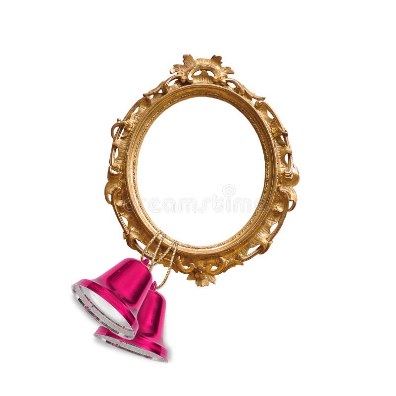 Golden Frame with Christmas Decorative Bells Isolated on a White ...