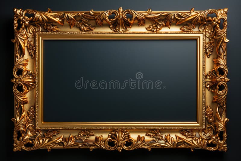 Golden Frame at the Dark Wall. Stock Illustration - Illustration of ...