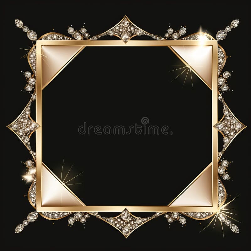 Golden Frame with Diamonds on a Black Background Stock Illustration ...