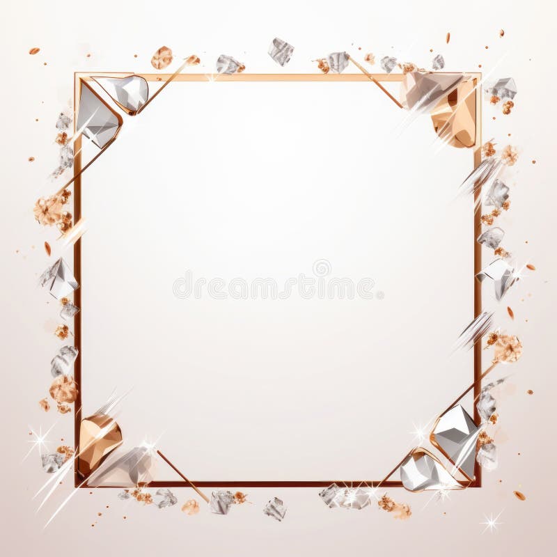 Golden Frame with Diamonds and Crystals on a White Background Stock ...