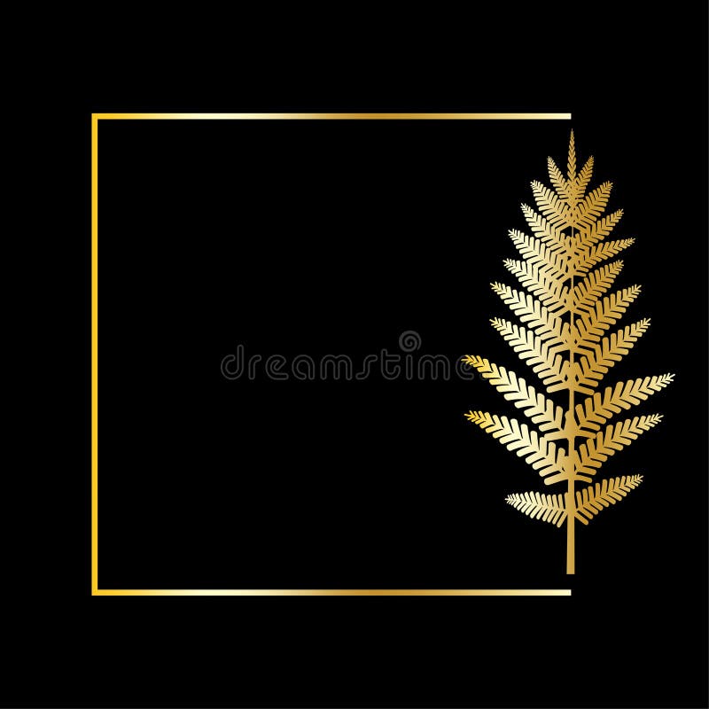 Golden Frame with Fern. Fern Frame on Black Background. Vector ...