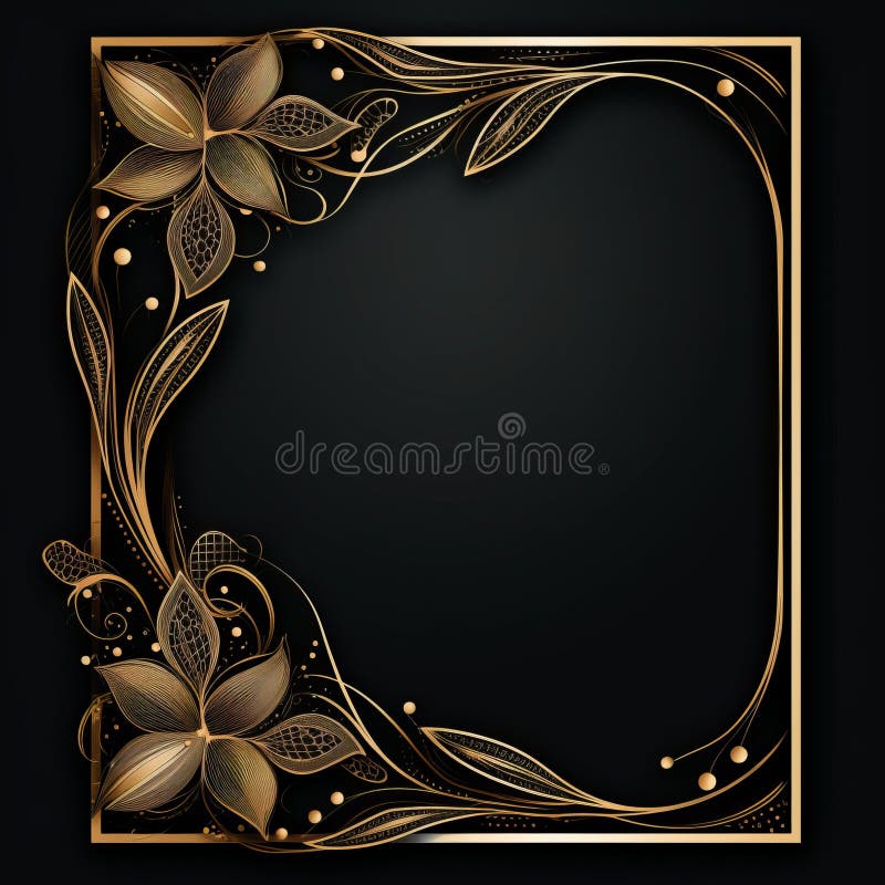 Golden Frame with Flowers on a Black Background Stock Illustration ...