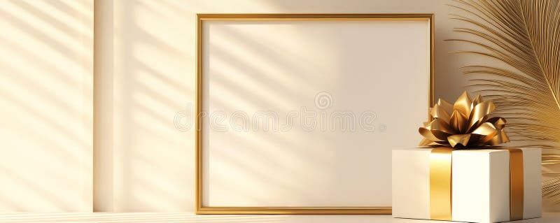 Golden Frame with Gift Box, Elegant Presentation Concept Stock Image ...