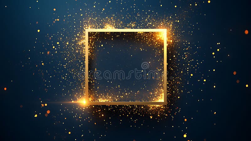 Golden Frame with Glittering Particle Effects on a Dark Blue Gradient ...