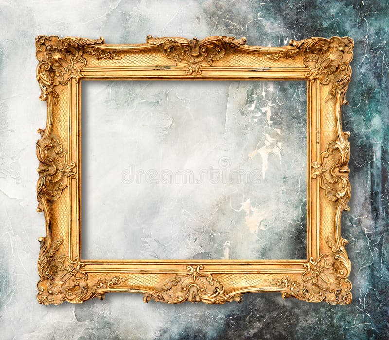 Golden Frame on Grungy Background Stone Texture Stock Image - Image of ...