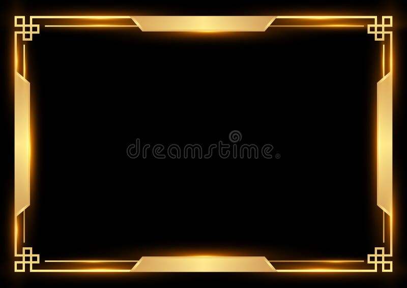 Golden Frame with Light Effects on Black Background Stock Vector ...