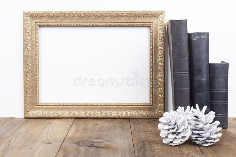 Golden Frame with Old Books Stock Image - Image of chic, aged: 62183605