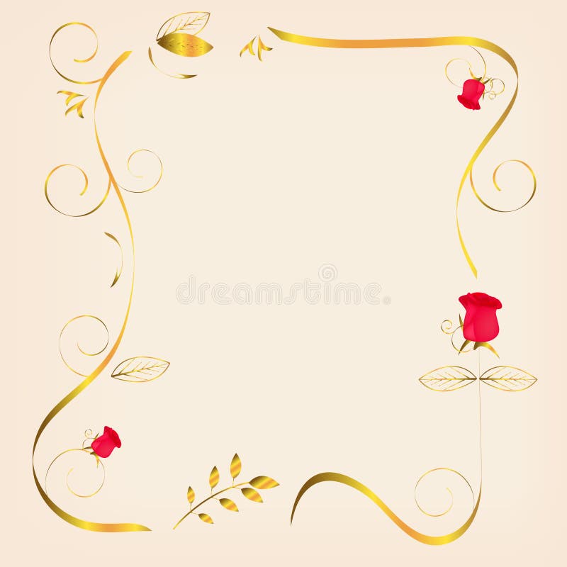Golden frame with roses stock vector. Illustration of bouquet - 34346715