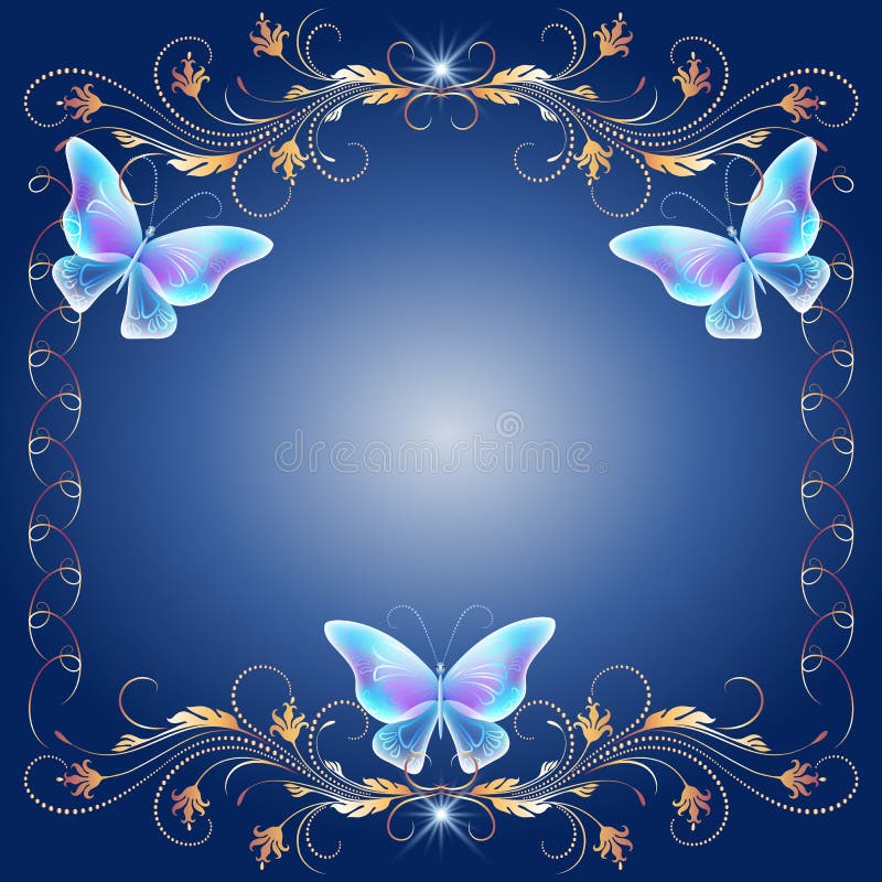 Golden Frame with Transparent Butterflies Stock Vector - Illustration ...