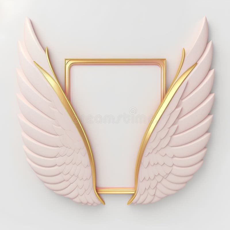 Golden Frame with Wings on a White Background. 3d Rendering Stock ...