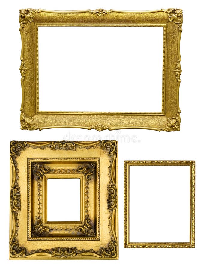 Set of Golden Frames for Paintings, Mirrors or Photo Isolated on White ...