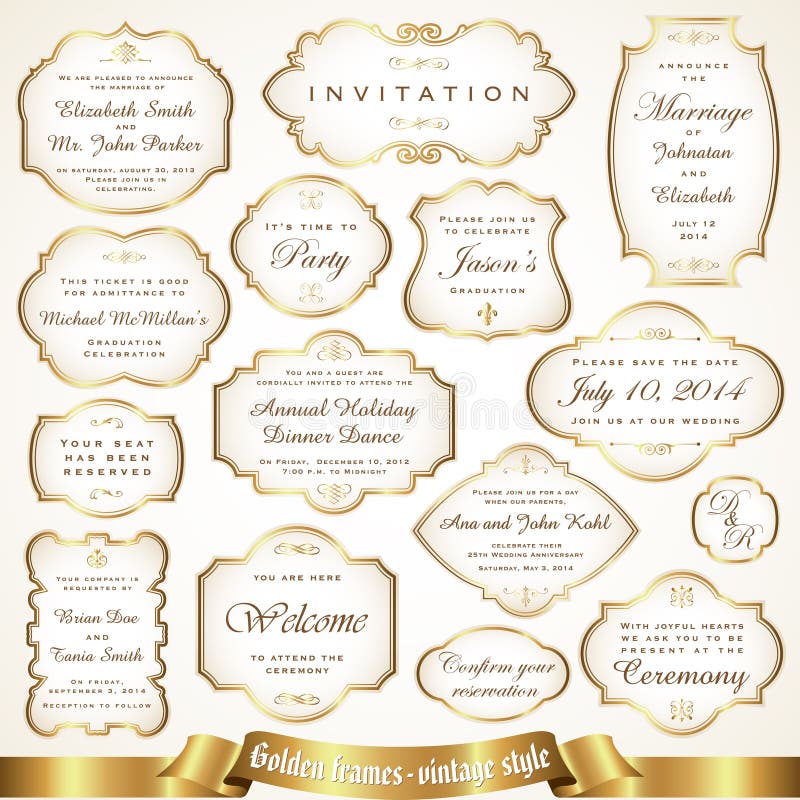 Golden Frames with Labels in Retro Style - Vector Set Stock Vector ...
