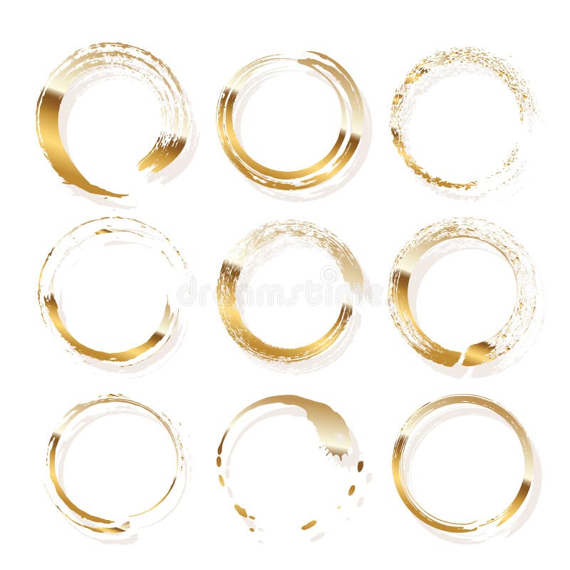 Golden Frames Made of Brush Stroke Rings Isolated on White Background ...