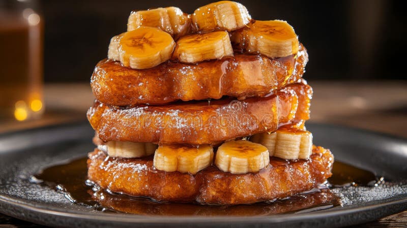 Golden French Toast Stack with Caramelized Bananas Stock Illustration ...