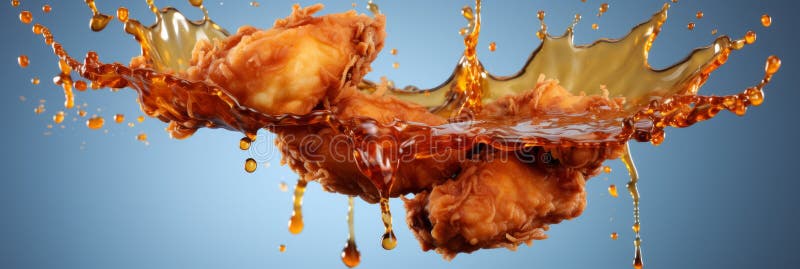 Crispy Fried Chicken Pieces Splashing in Savory Oil Against a Blue ...