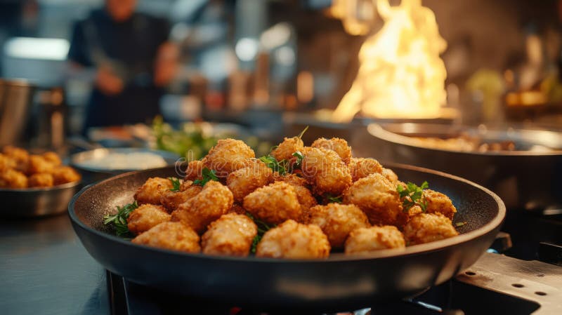 Golden Fried Food Bites in a Pan Stock Illustration - Illustration of ...