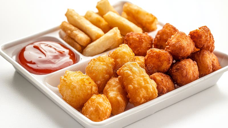 Golden Fried Snacks with Dipping Sauce Tray. Stock Image - Image of ...
