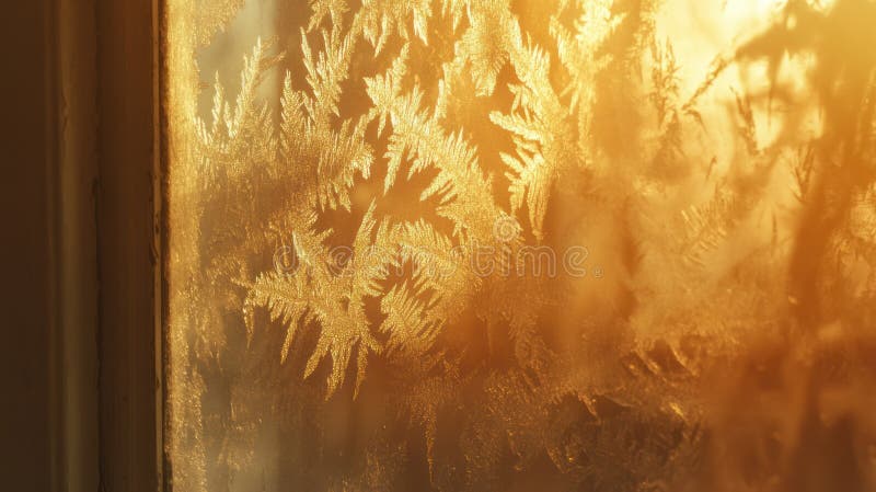 Golden Frost Patterns on Windowpane Stock Illustration - Illustration ...