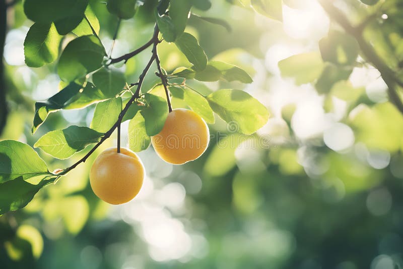 Golden Fruits Hanging from Green Tree Branches Stock Illustration ...