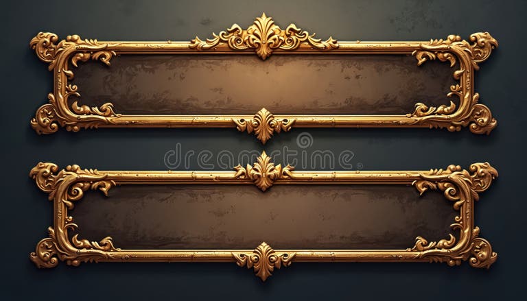 Golden Game Frames in Retro Style for UI Menu Elements. Royal Gui Bars ...