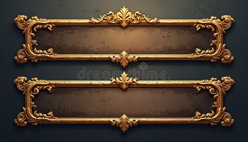 Golden Game Frames in Retro Style for UI Menu Elements. Royal Gui Bars ...