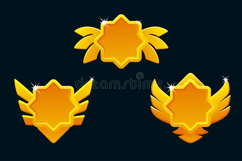 Golden Game Rank Icons Isolated. Game Badges Buttons in Star Frame with ... Golden Game Rank Icons Isolated. Game Badges Buttons in Star Frame with ...
