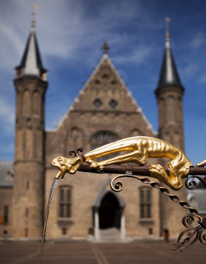 Golden Gargoyle Fountain stock image. Image of gilt, haag - 17960449