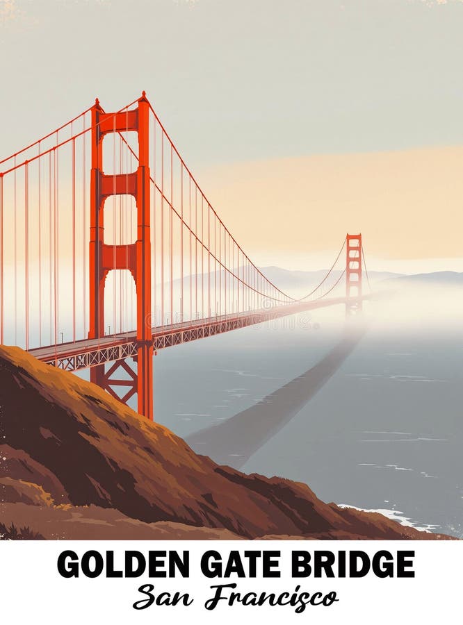 Golden Gate Bridge Vintage Artwork Stock Illustration - Illustration of ...