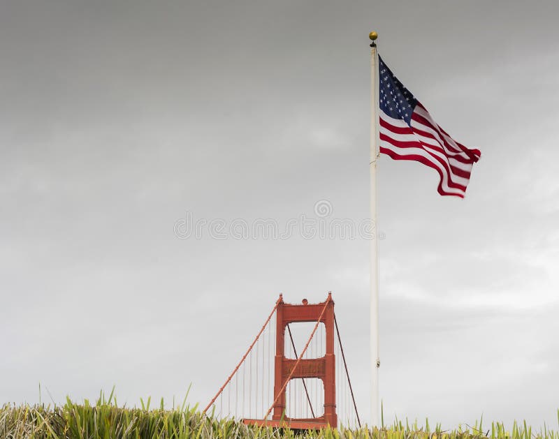 Golden Gate Bridge with American Flag Editorial Image - Image of ...