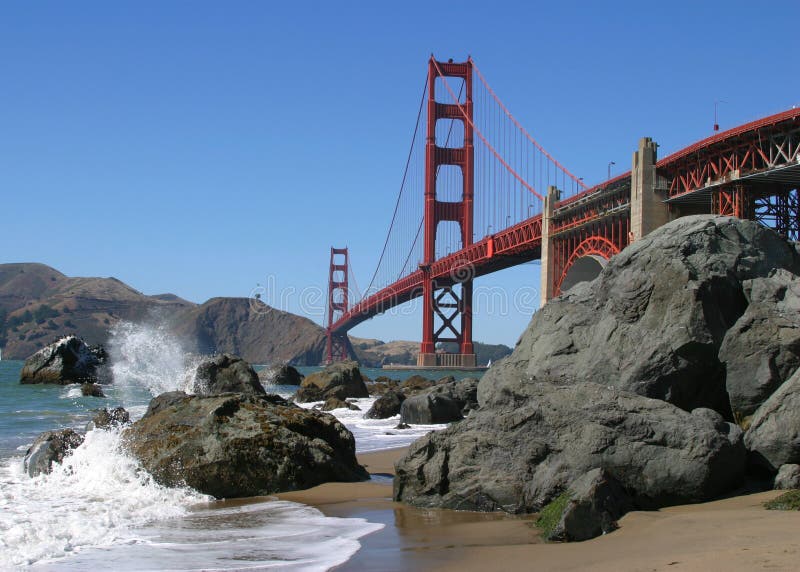 Golden Gate Bridge Beach View Stock Image - Image of structure, sand ...