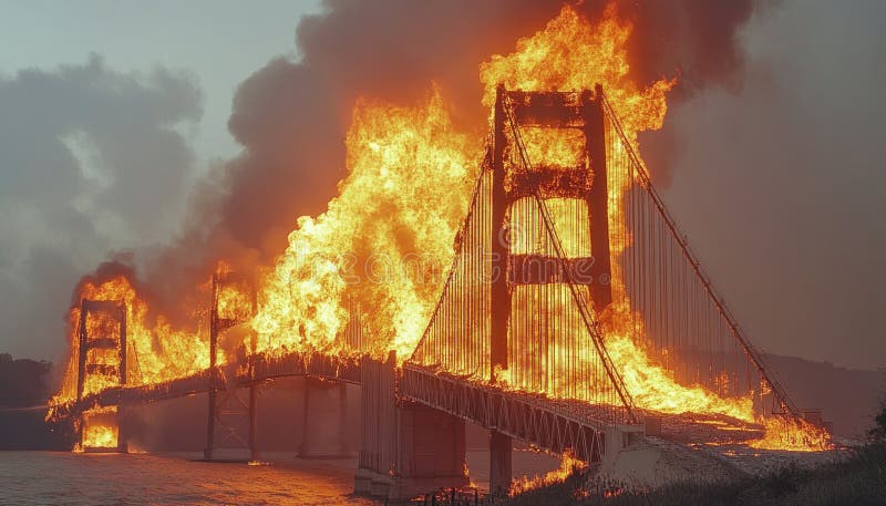 The Golden Gate Bridge Burning in a Massive Fire Stock Photo - Image of ...