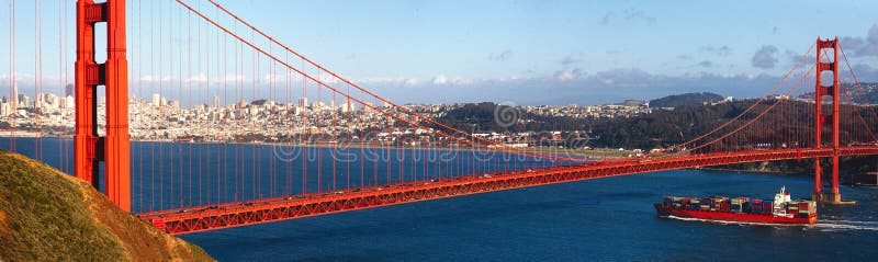 Golden Gate Bridge and a Container Ship Stock Photo - Image of arrival ...