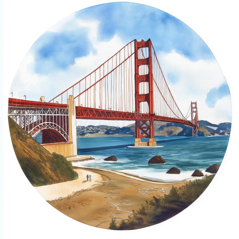 Golden Gate Bridge. Golden Gate Bridge Hand-drawn Comic Illustration ...