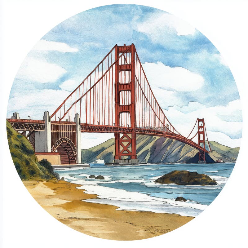Golden Gate Bridge. Golden Gate Bridge Hand-drawn Comic Illustration ...