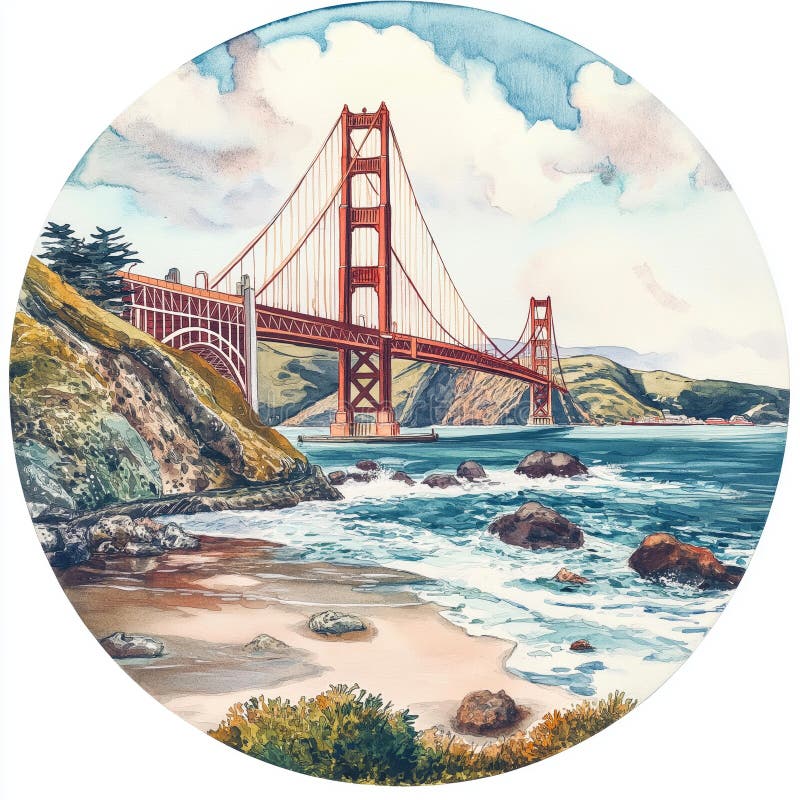 Golden Gate Bridge. Golden Gate Bridge Hand-drawn Comic Illustration ...