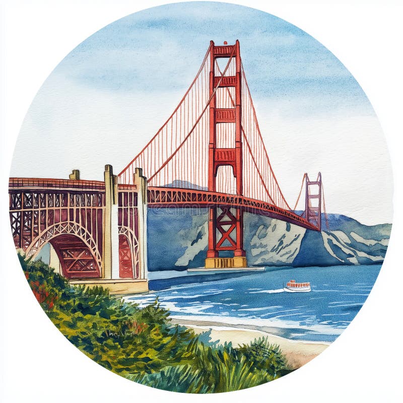 Golden Gate Bridge. Golden Gate Bridge Hand-drawn Comic Illustration ...