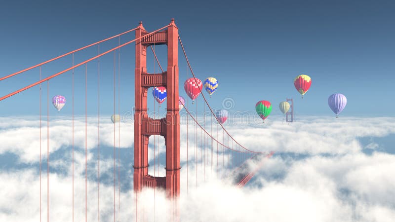 Golden Gate Bridge and Hot Air Balloons Stock Illustration ...