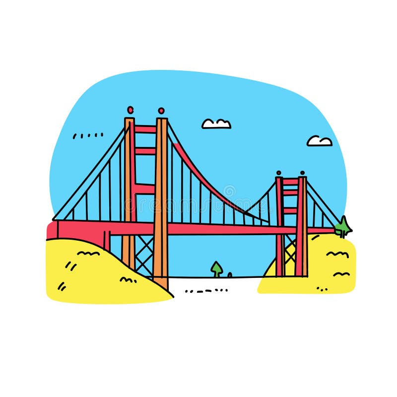Golden Gate Bridge. Golden Gate Bridge Hand-drawn Comic Illustration ...