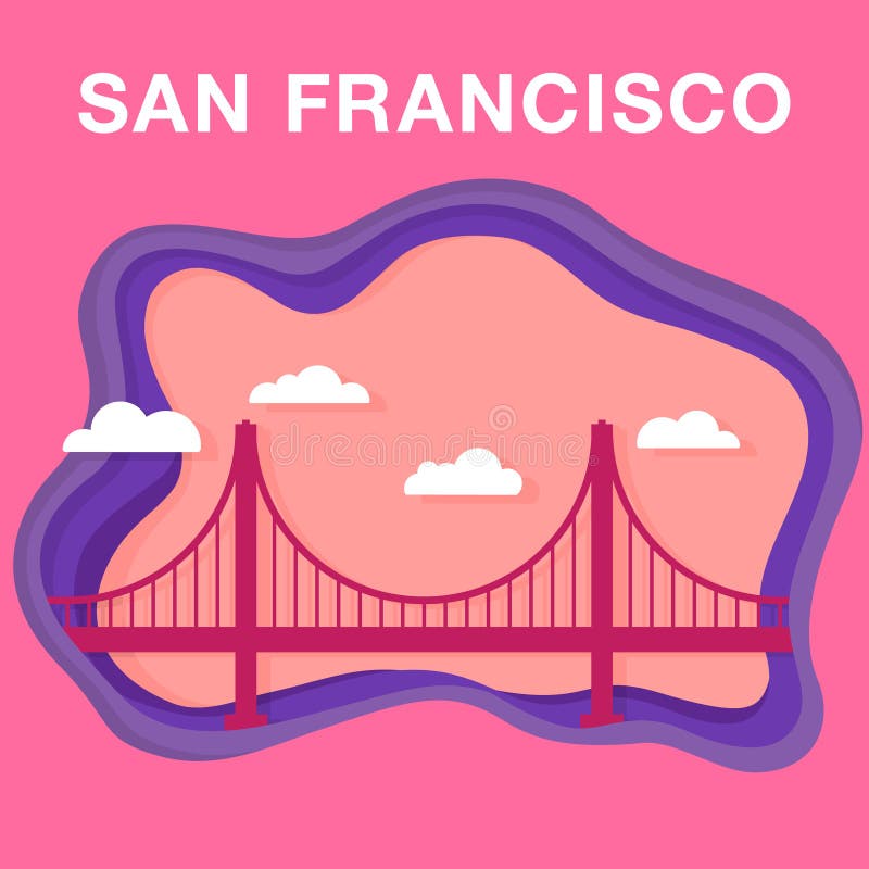 Golden Gate Bridge Illustration Made in Paper Cut Style. Stock Vector ...