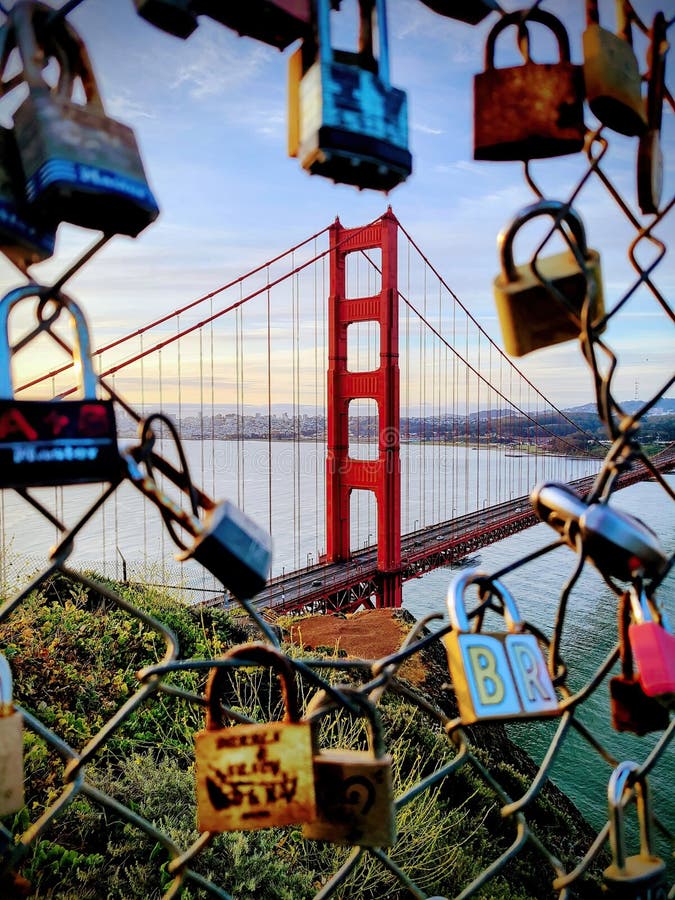 Golden Gate Bridge with Love Locks, San Francisco Perspective Stock ...